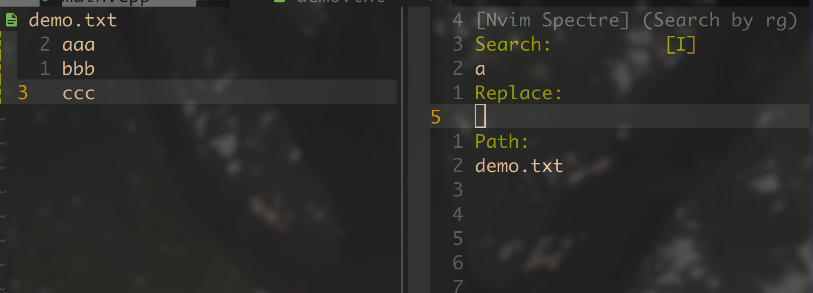 Search single character must use () to enclose it. · Issue #103 · nvim-pack/nvim-spectre · GitHub