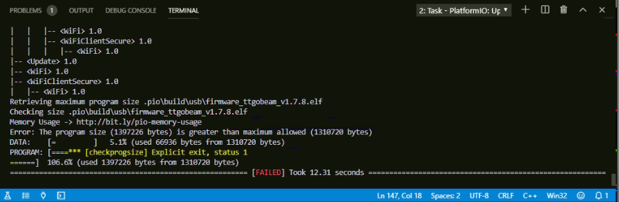 Program size is greater than maximum allowed. · Issue #479 · cyberman54/ESP32-Paxcounter · GitHub