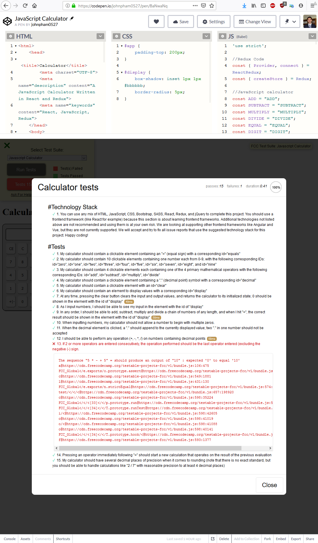 JavaScript Calculator User Story #13 Test Bug · Issue #1055 ...