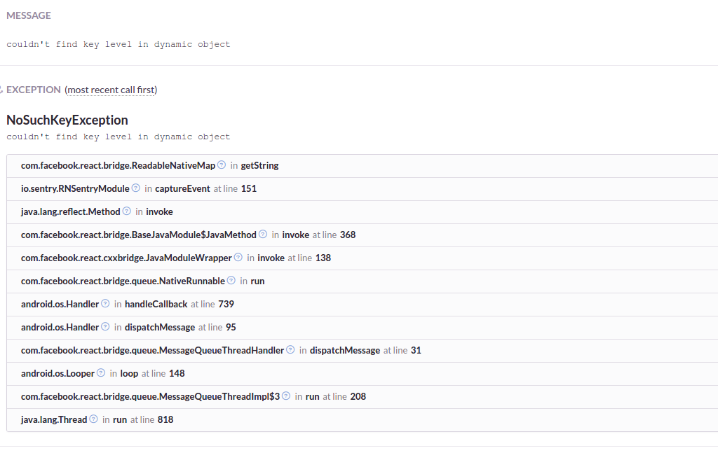 NoSuchKeyException when not specifiying a `level` · Issue #87 · getsentry/sentry-react-native ...