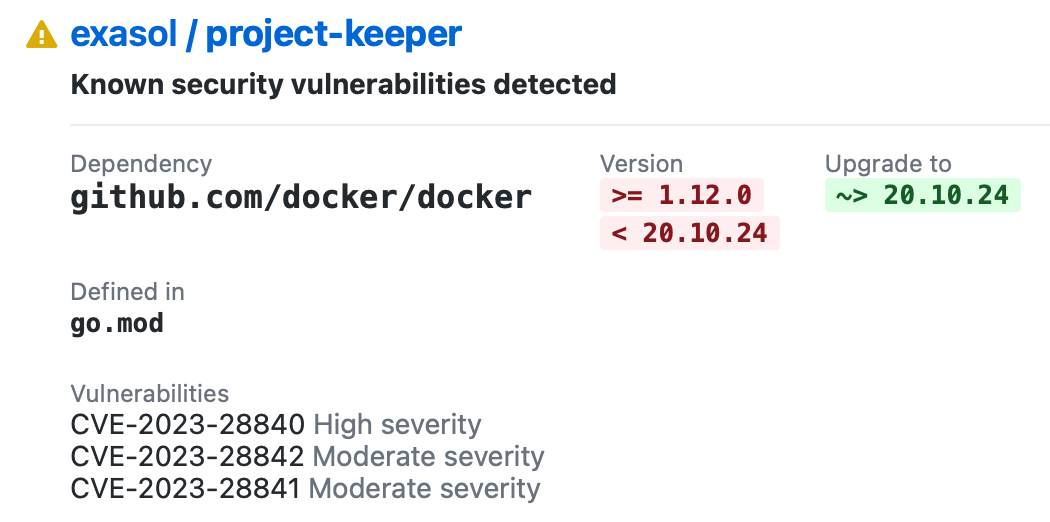 Fix issues reported by dependabot · Issue #451 · exasol/project-keeper · GitHub