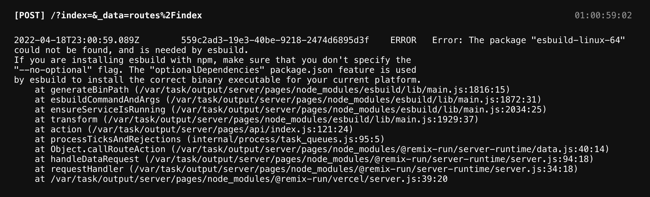 Using esbuild in serverless functions fails due to "esbuild-linux-64" not being found · Issue ...