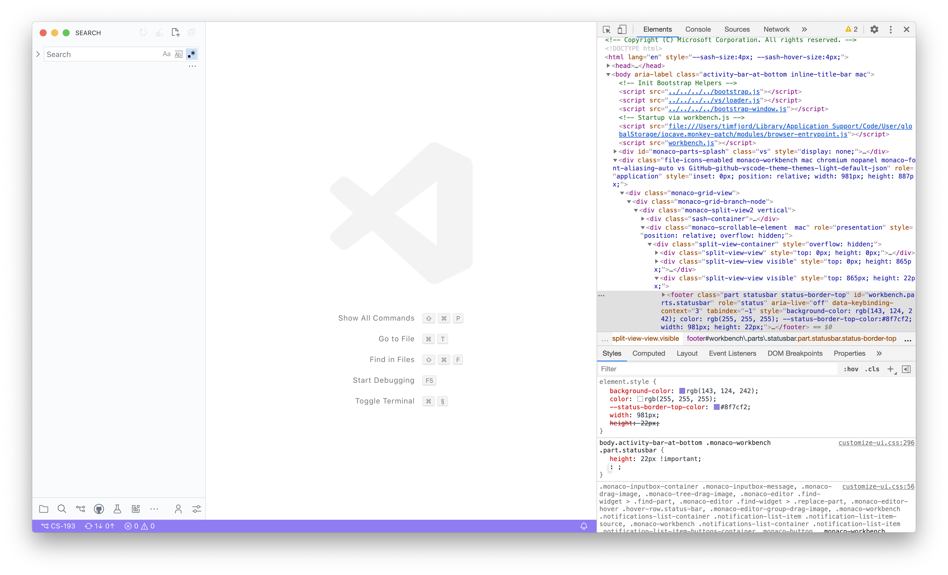 Customizeui Css Causes Issues When The Activity Bar Is In The Bottom Position And The Status Bar