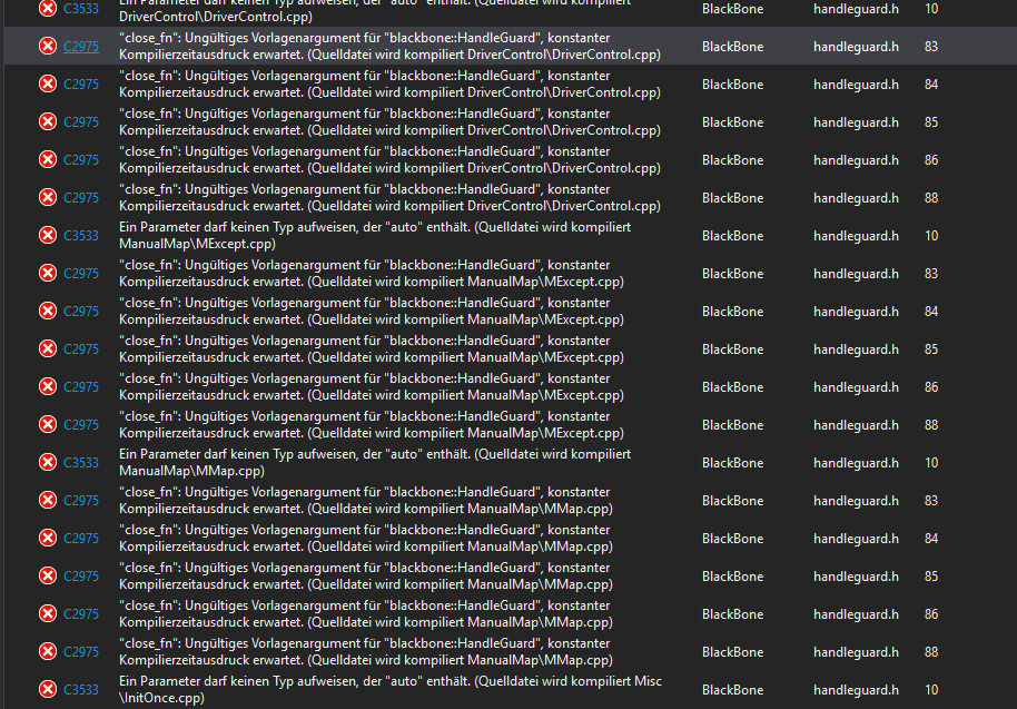 Compile errors in HandleGuard · Issue #346 · DarthTon/Blackbone · GitHub