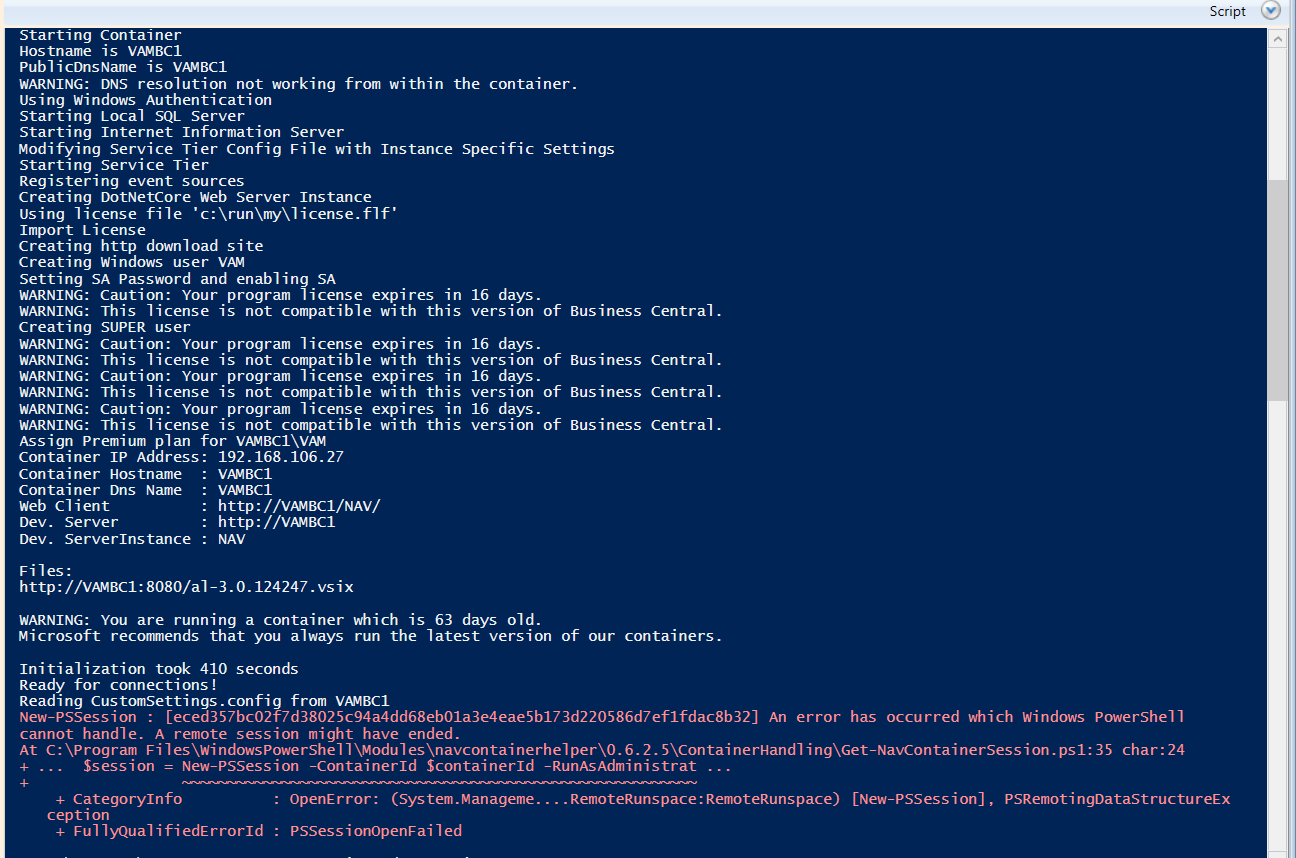 PSSession Error with New-NAVContainer · Issue #523 · microsoft/navcontainerhelper · GitHub