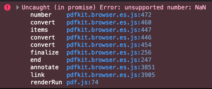 Runtime Error: Unsupported number: NaN in pdf.browser.es.js 472 · Issue #1002 · diegomura/react ...