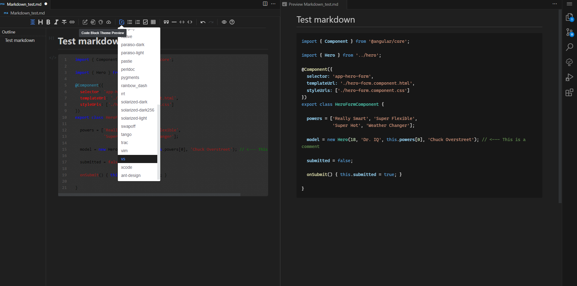[BUG] 'vs' theme for code block not matching VS Code theme · Issue #215 · cweijan/vscode-office ...