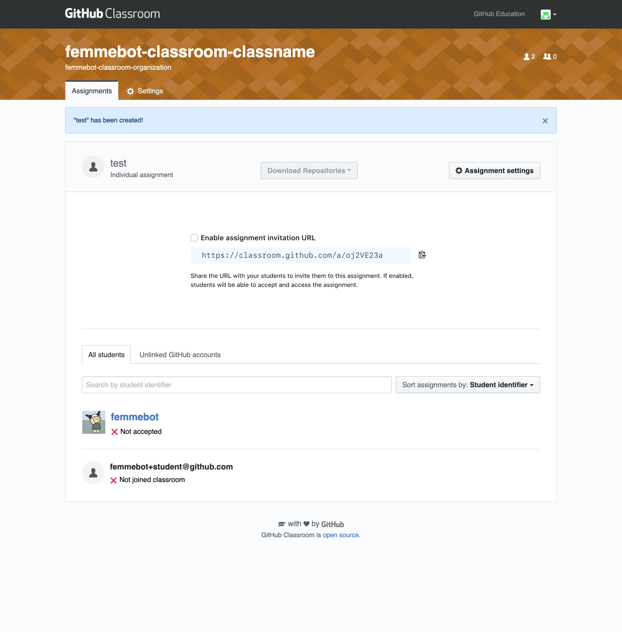 Suggested improvement for Enable assignment URL functionality · Issue #2115 · github-education ...
