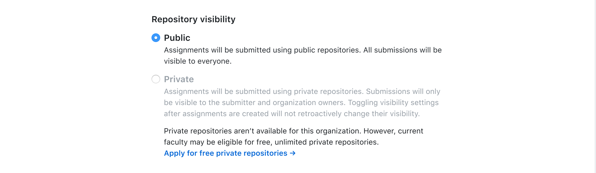 Clearer messaging and action for disabled private repo option · Issue ...