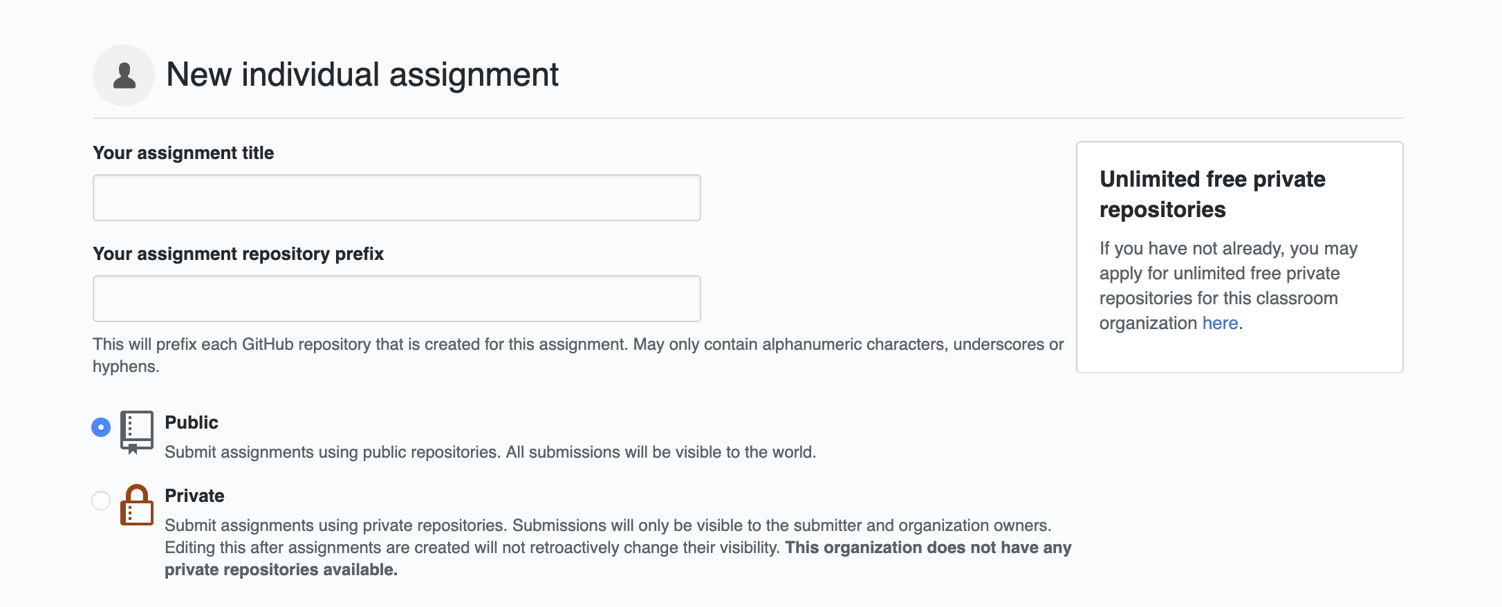 Clearer messaging and action for disabled private repo option · Issue #2281 · github-education ...