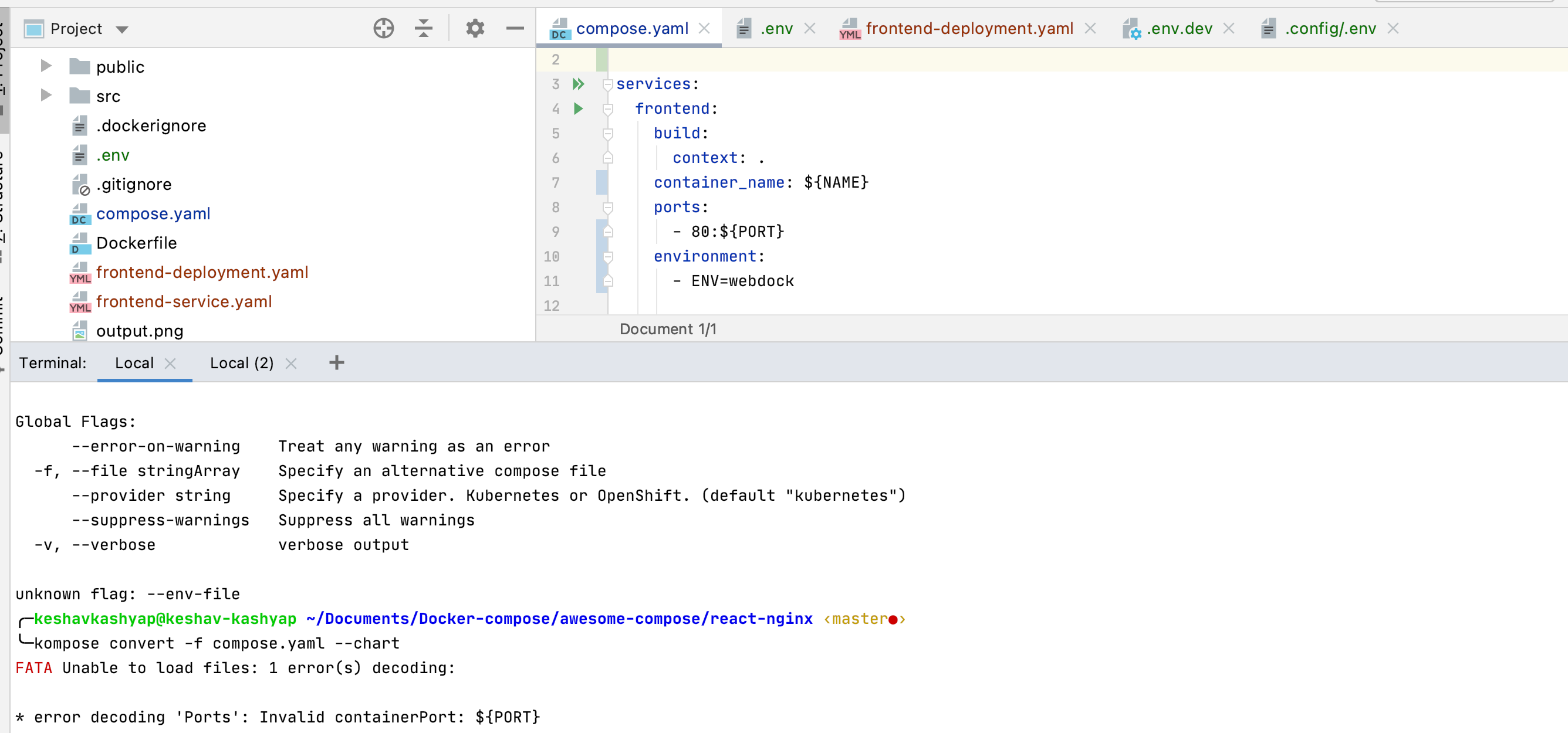 Support the `.env` file in `kompose convert -f docker-compose.yml ...