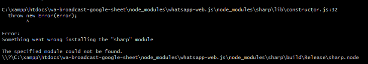Can't run because node_modules\whatsapp-web.js\node_modules\sharp\build\Release\sharp.node not ...
