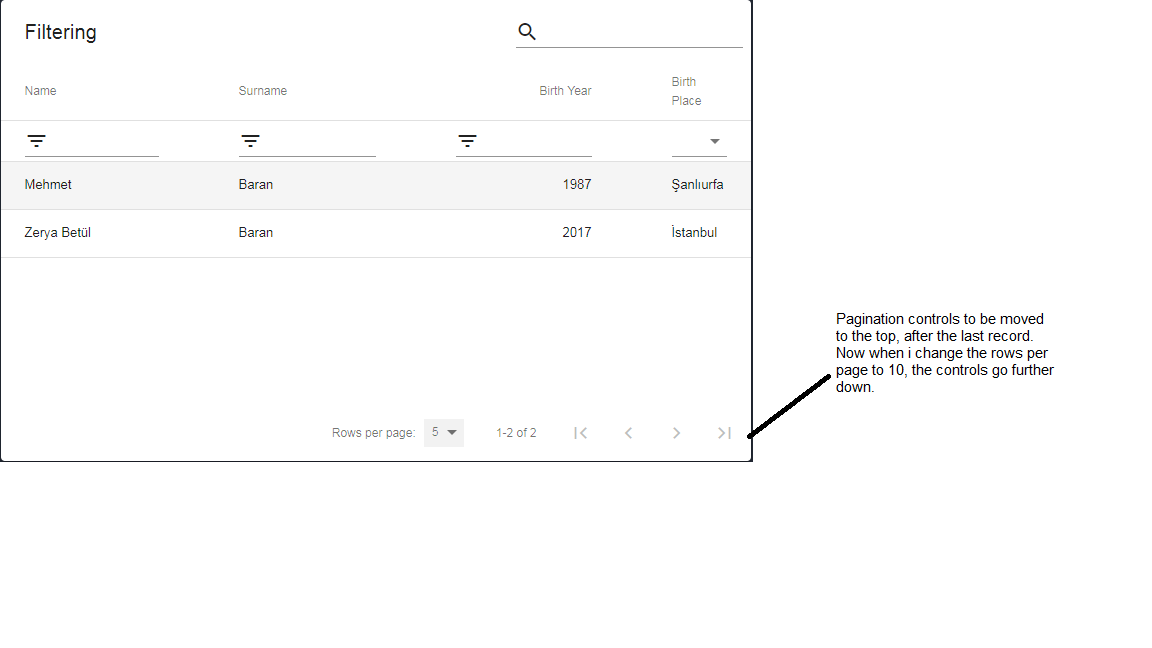 How to bring pagination controls after the last record · Issue #193 · mbrn/material-table · GitHub