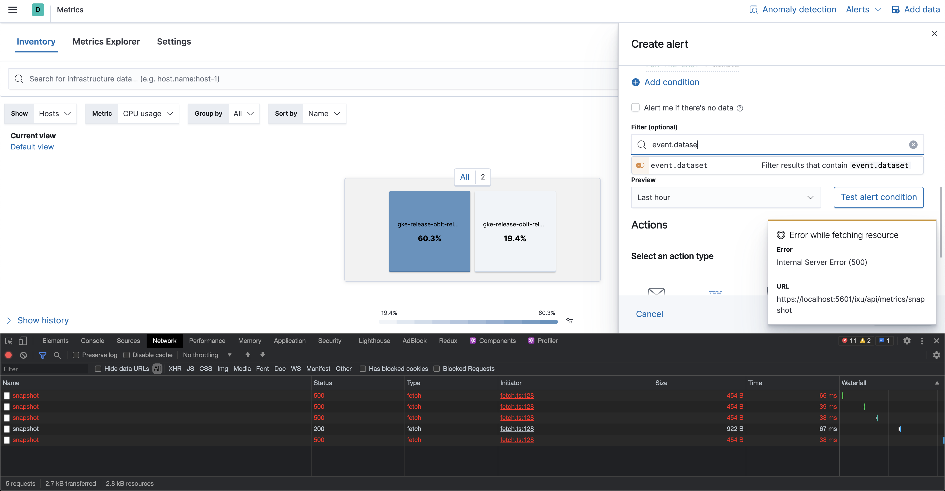 [Metrics UI] Inventory alert chart previews throw an error when using a filter · Issue #94284 ...
