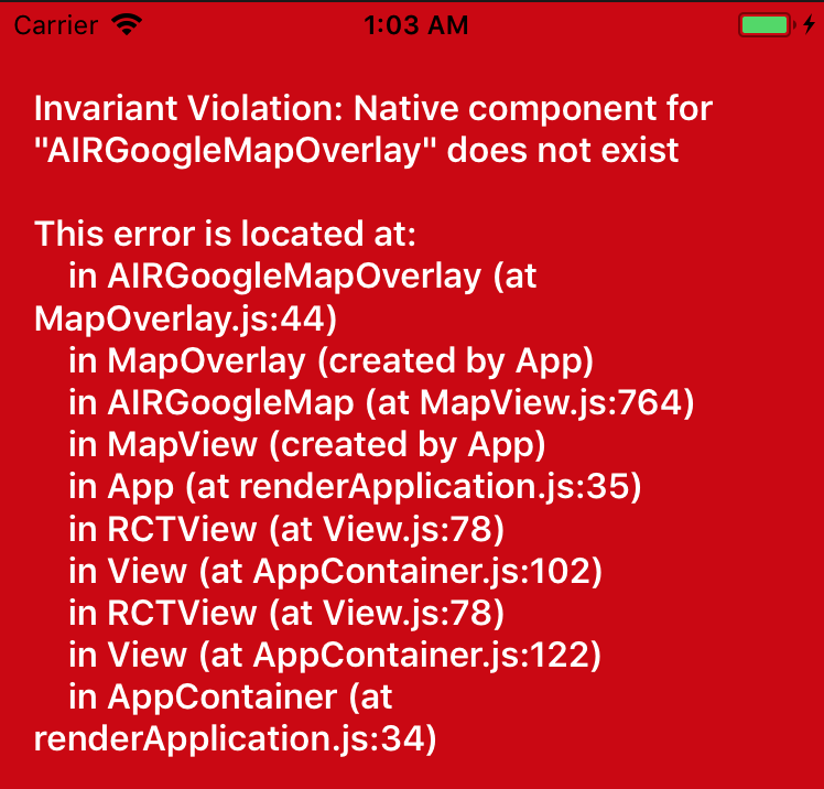 Overlay component not working - `Invariant Violation: Native component for "AIRGoogleMapOverlay ...