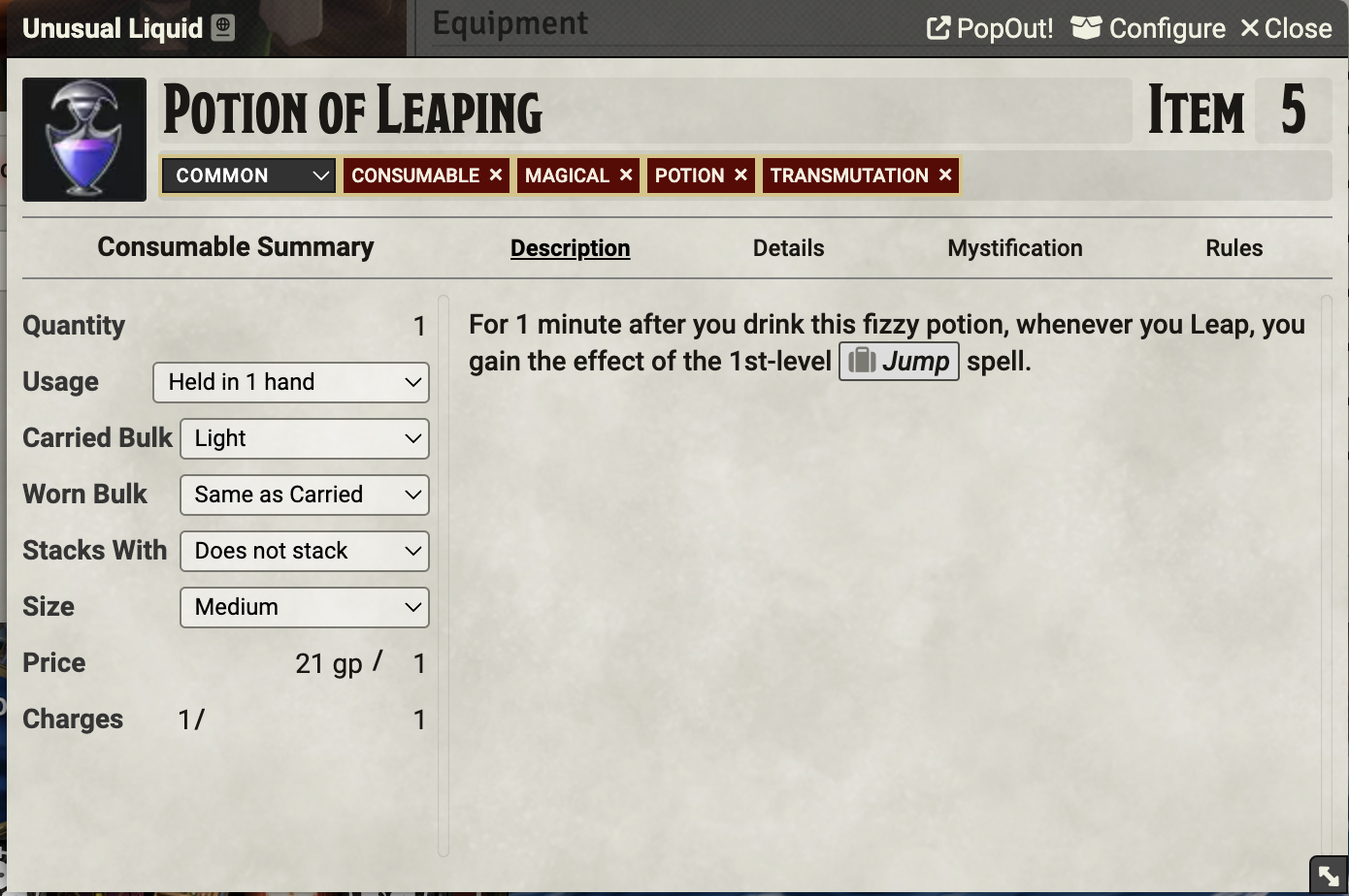 [BUG] - [PF2E] - Item Mystification Not Respected in Item Inspect ...