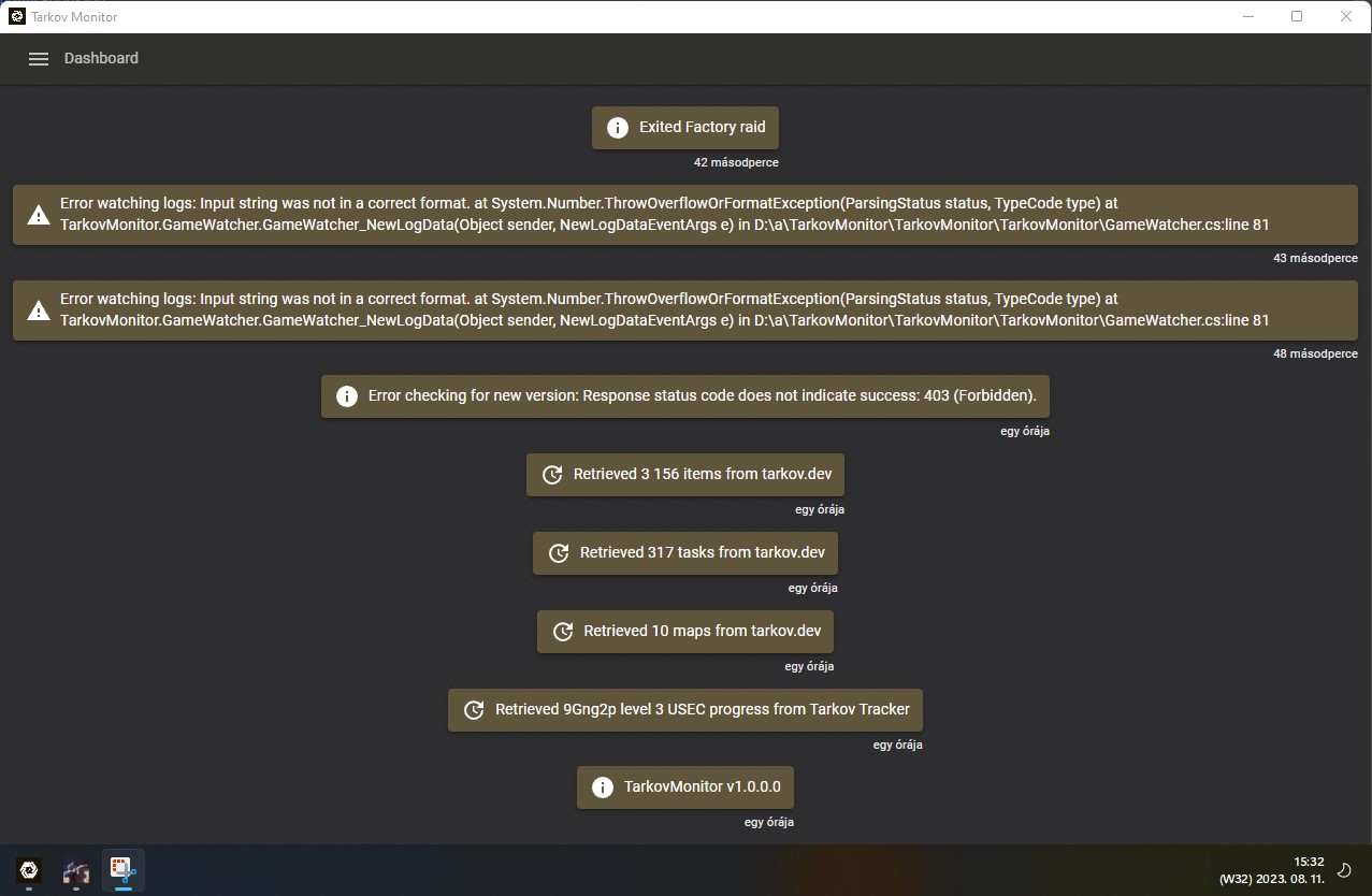 App shows "Error watching logs" messages · Issue #21 · the-hideout/TarkovMonitor · GitHub