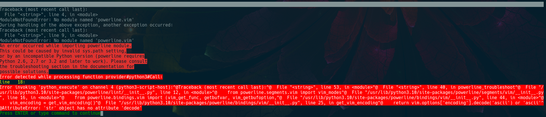 powerline errors in Neovim, and on uninstalling · Issue #2213 · powerline/powerline · GitHub