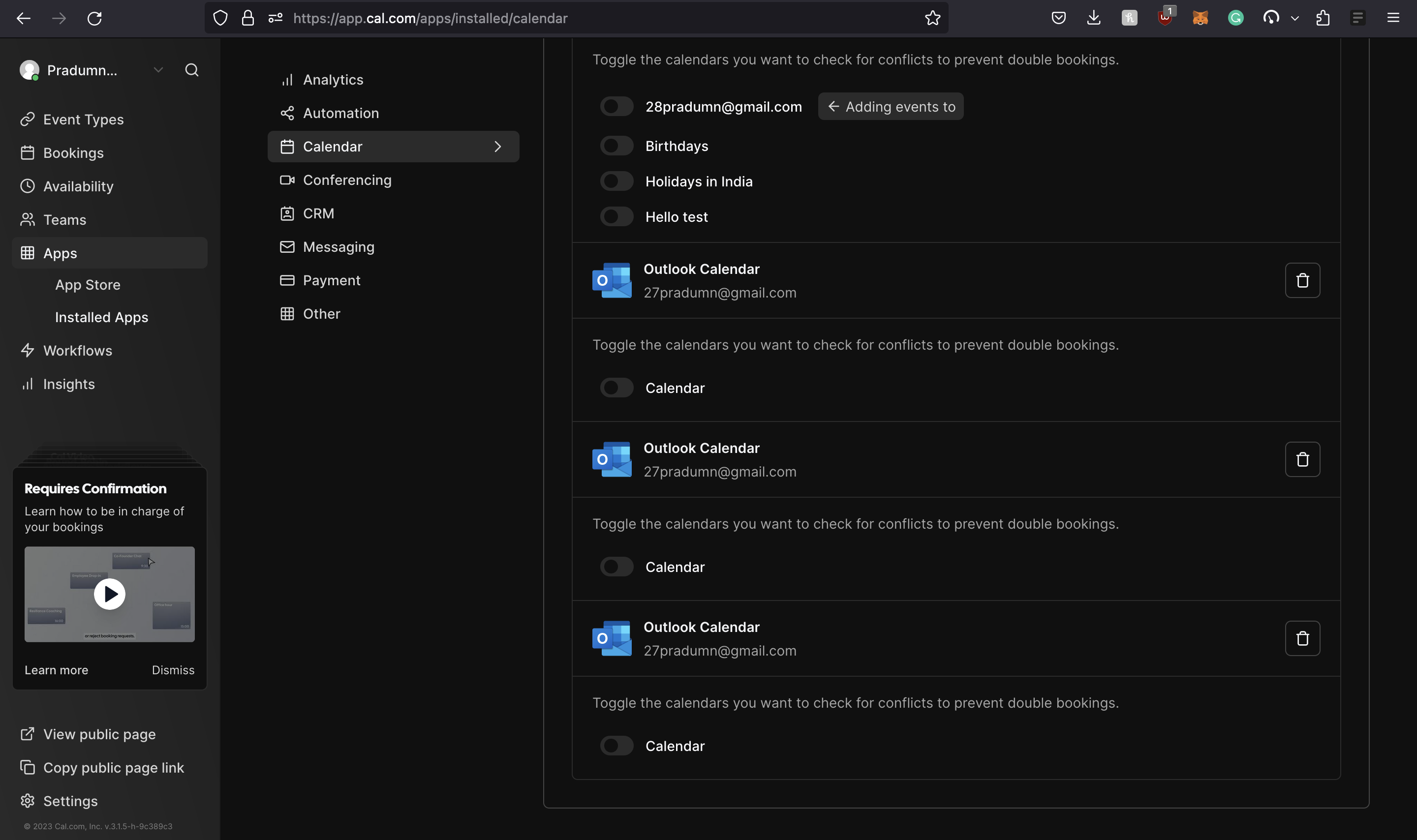 Can connect same calendar multiple times · Issue #10455 · calcom/cal.com · GitHub