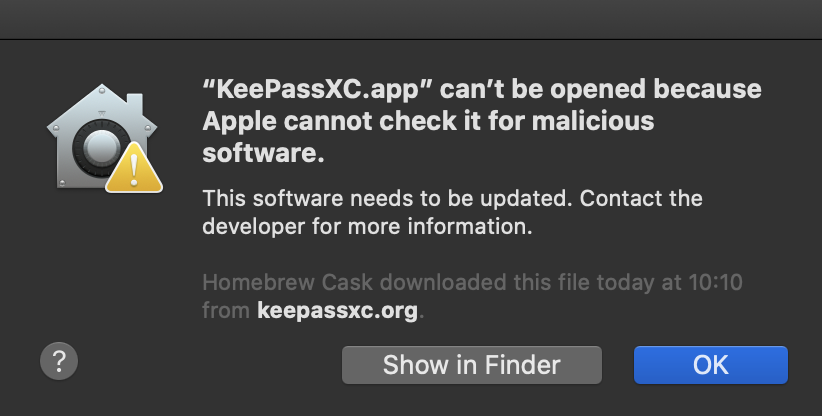 2.6.0 fails to launch on macOS Catalina · Issue #4973 · keepassxreboot/keepassxc · GitHub