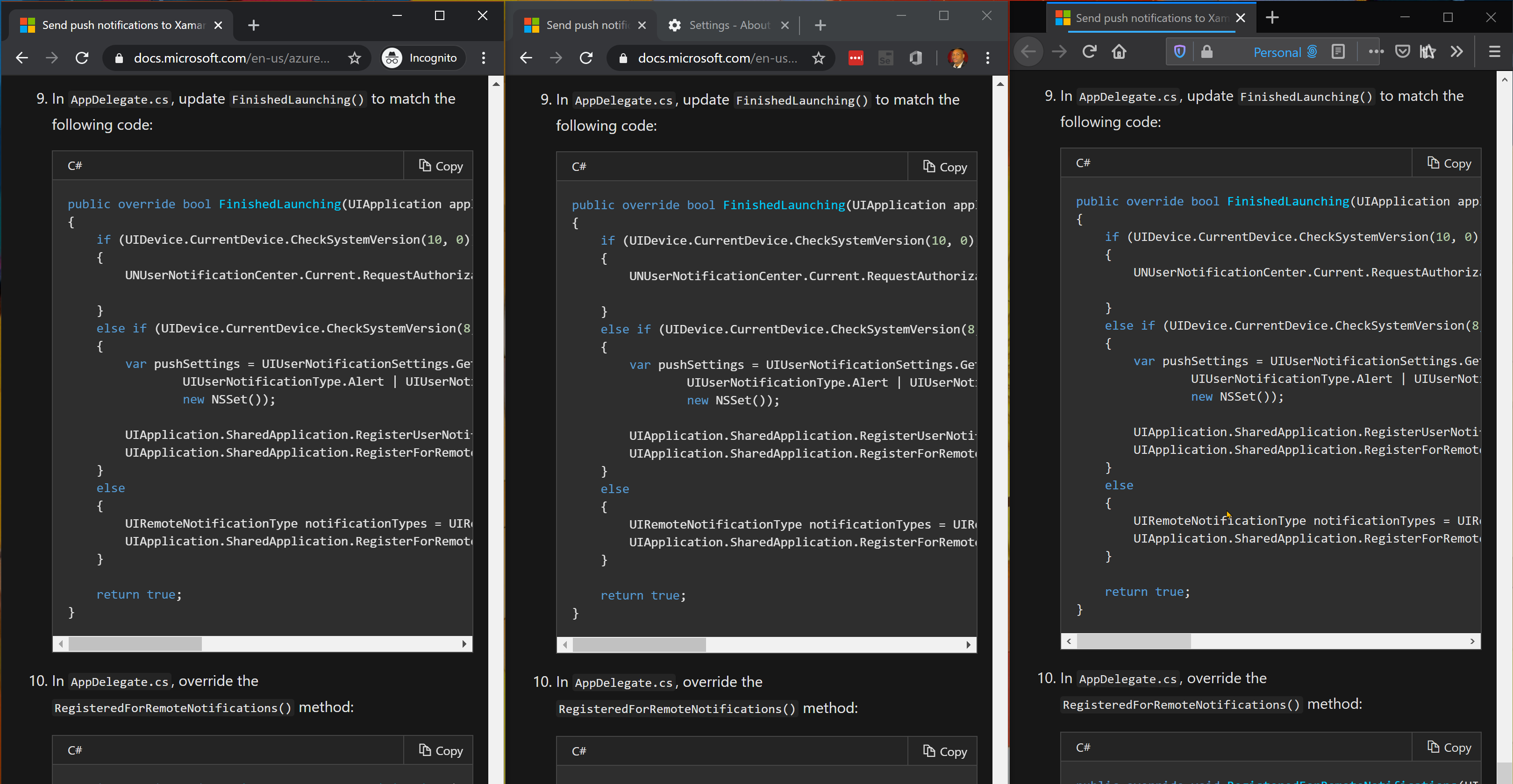 "Connect Your App... > Create a new Project > Step 9" code-block-UI-component has a clear UI bug ...