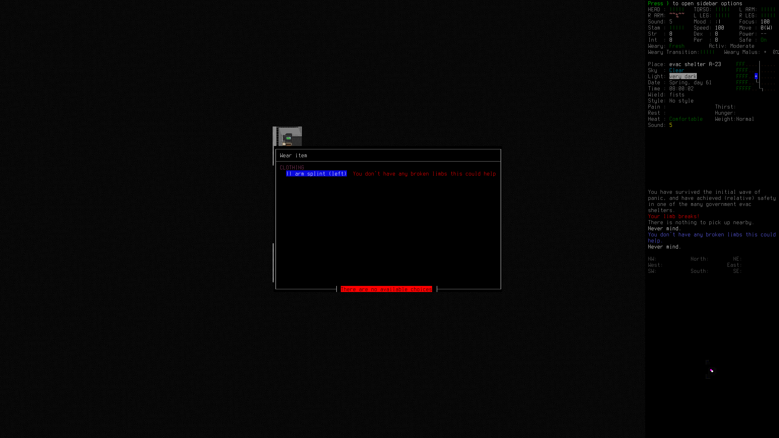 Unable to splint right arm/leg or swap side of splints · Issue #56721 · CleverRaven/Cataclysm ...