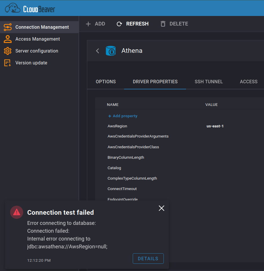 Adding Athena driver - Null AWS Region · Issue #666 · dbeaver/cloudbeaver · GitHub