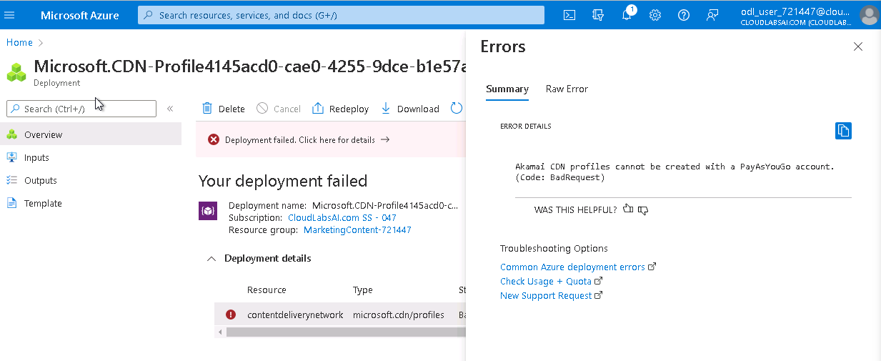 Lab 12 : Unable to create Akamai CDN profile · Issue #550 ...