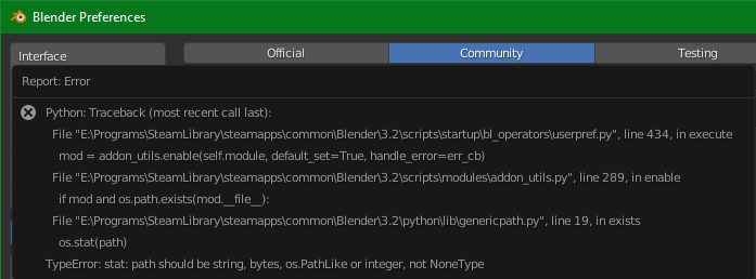 Blender Kit Can Not Be Enabled Path Should Be String Bytes Ospathlike Or Integer Not 