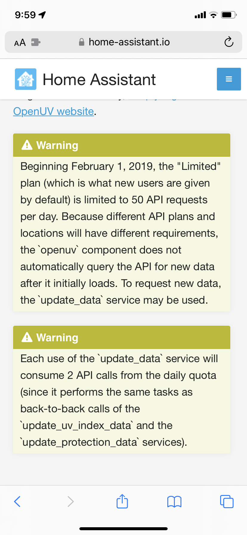 OpenUV Automation example will exceed request limit · Issue #23538 · home-assistant/home ...