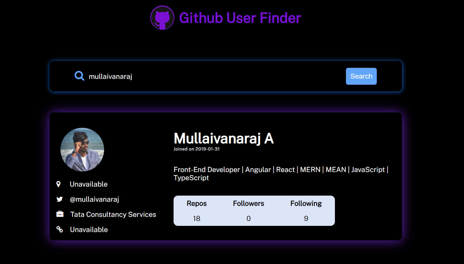 GitHub - mullaivanaraj/github-user-finder: This web app uses github open api to fetch user ...