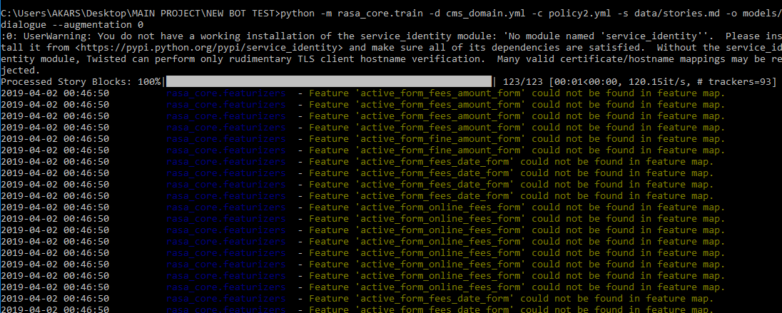 embedding policy showing warnings without reason · Issue #3190 · RasaHQ/rasa · GitHub