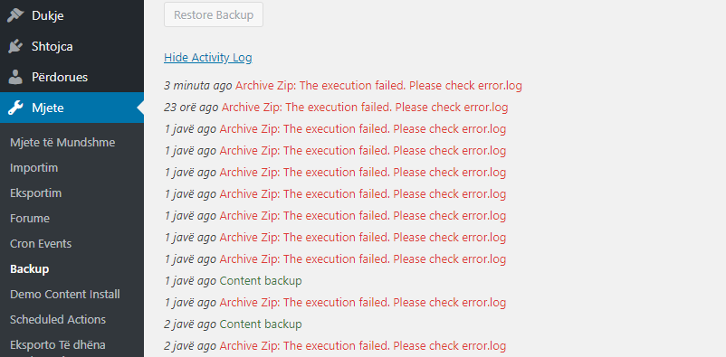 Archive Zip: The execution failed. Please check error.log · Issue #3703 · ThemeFuse/Unyson · GitHub