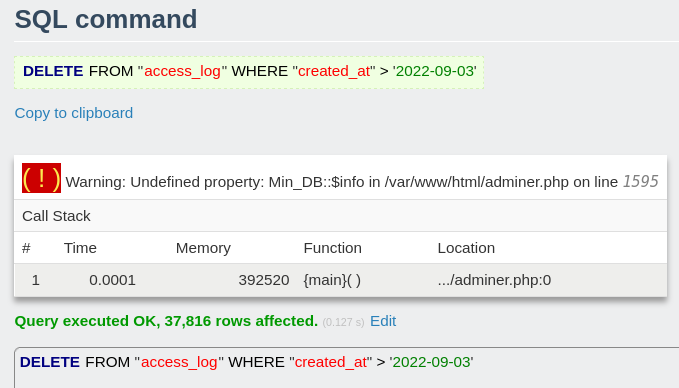 Warning: Undefined property: Min_DB::$info in adminer.php on line 1595 · Issue #55 · adminerevo ...