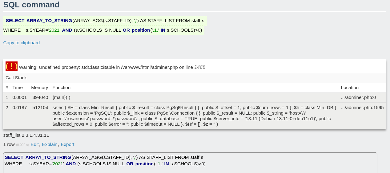 Warning: Undefined property: Min_DB::$info in adminer.php on line 1595 · Issue #55 · adminerevo ...