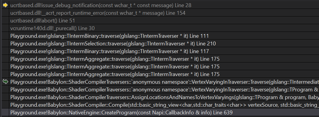 Conditional traversal crashes for ShaderCompilerD3D · Issue #734 · BabylonJS/BabylonNative · GitHub