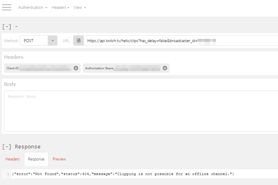 Creating clips for online channels return 302 Service Unavailable, works as expected for offline ...