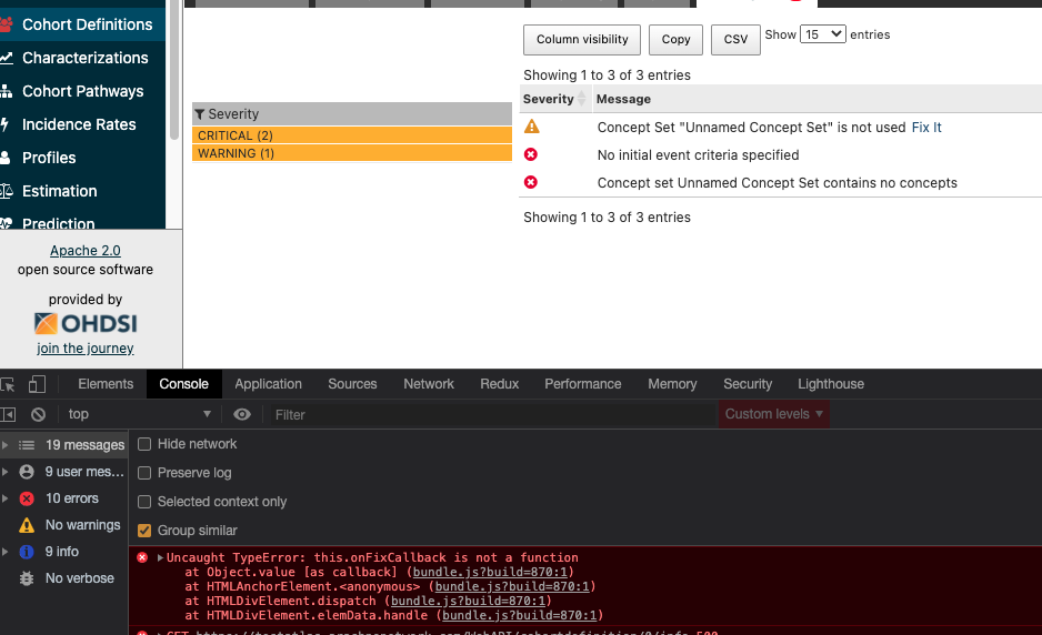 "Fix it" button at "Messages" tab is not working · Issue #2302 · OHDSI/Atlas · GitHub