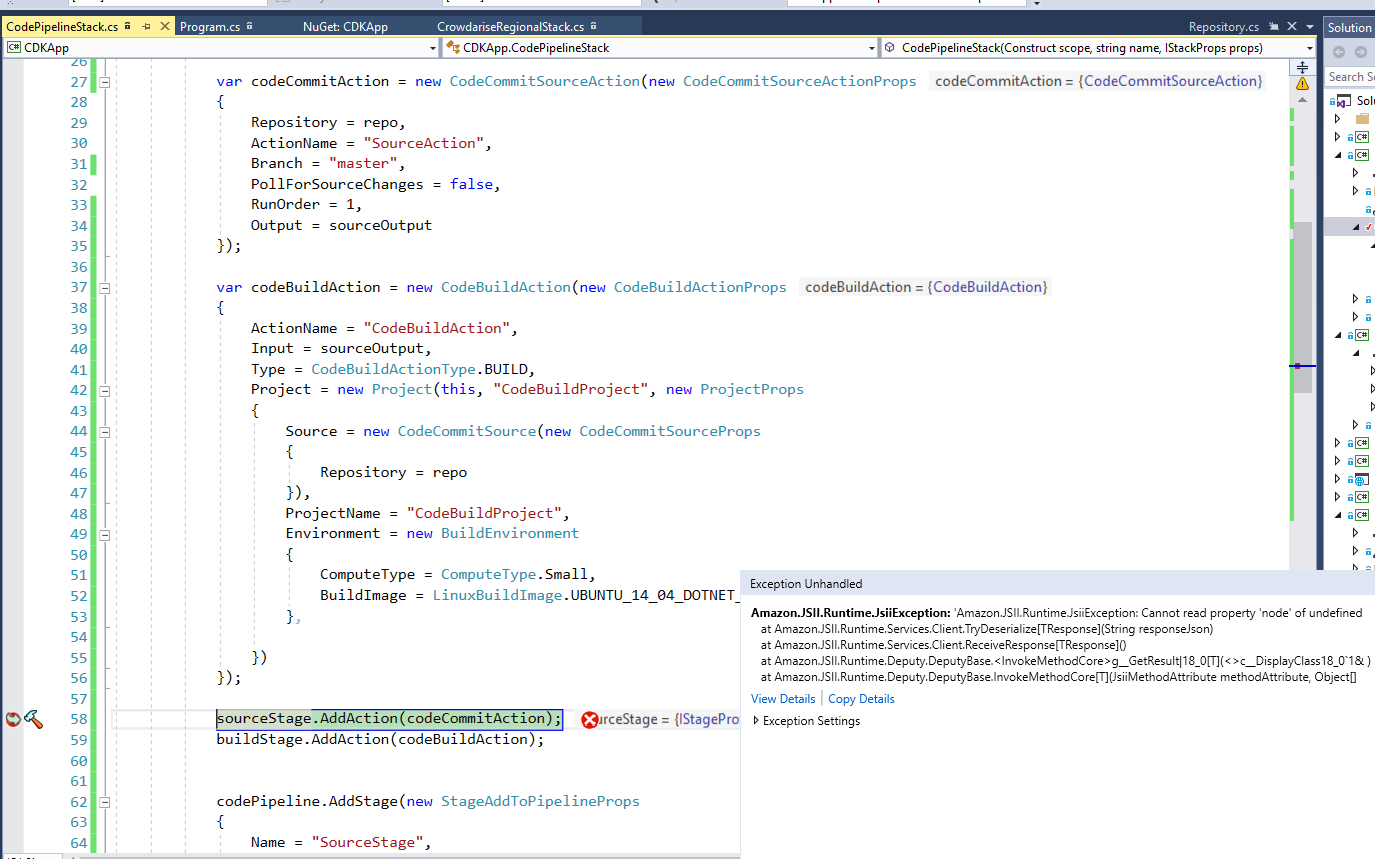 Codepipeline Addaction Codecommitsourceacction Throwing Cannot Read Property Node Of Undefined