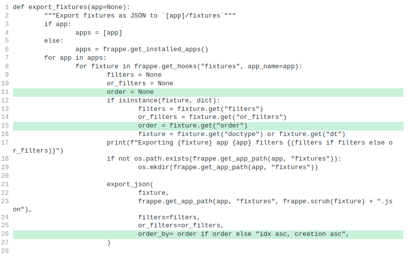 Giving Flexibility to User for Exporting Fixtures in a Order · Issue #18482 · frappe/frappe · GitHub