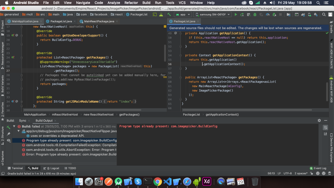 Program type already present: com.imagepicker.BuildConfig Android issue · Issue #1375 · react ...