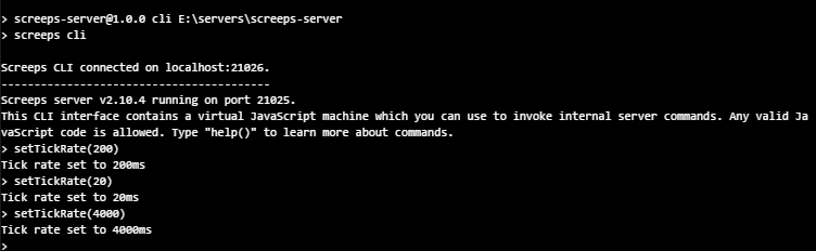 `setTickRate()` does not actually change tick rate in server · Issue #4 · ScreepsMods/screepsmod ...