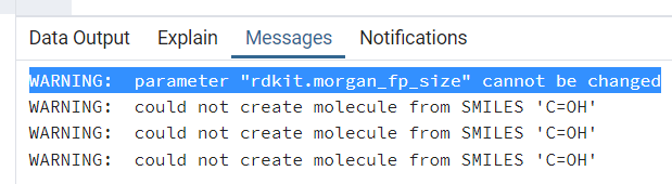 Unable to change the Morgan Fingerprints for Neighbour search in Aurora postgresql using RDKIT ...