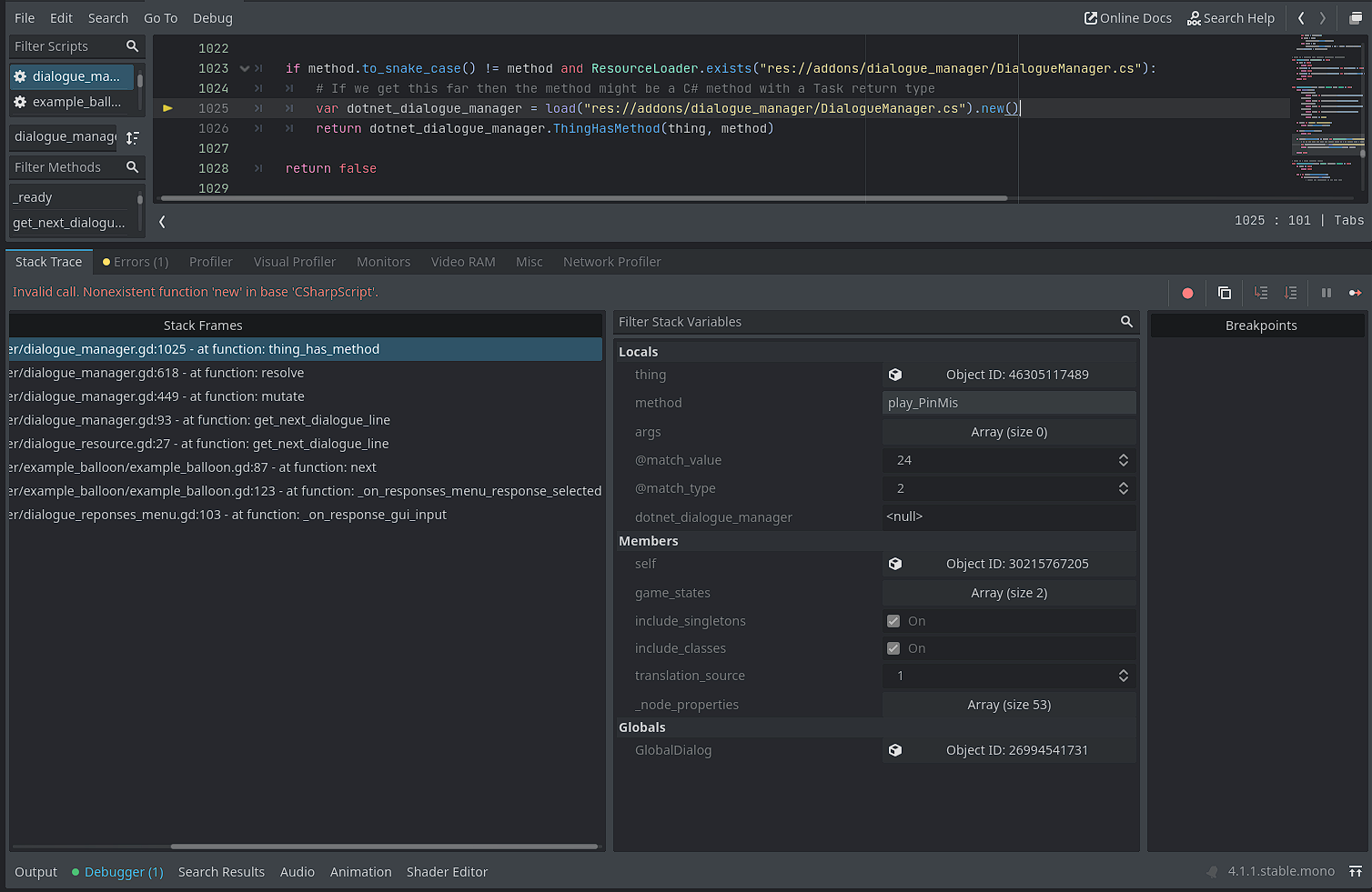 Invalid call Nonexistent function 'new' · Issue #310 · nathanhoad/godot_dialogue_manager · GitHub