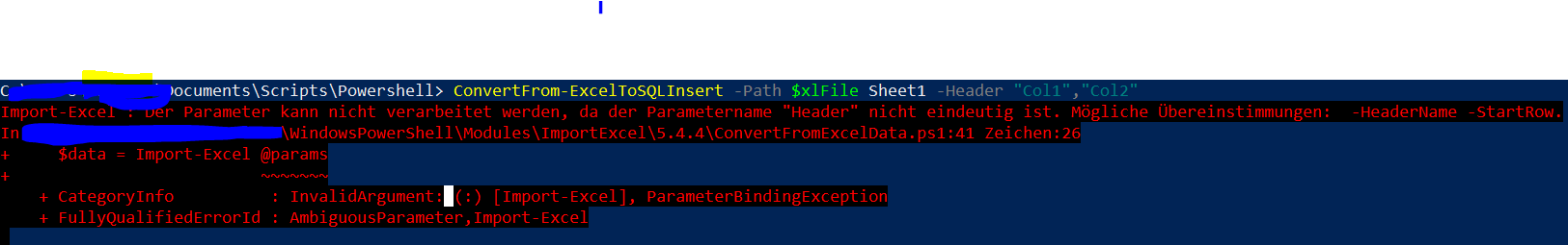 ConvertFrom-ExcelToSQLInsert Parameter Header ambigous · Issue #538 · dfinke/ImportExcel · GitHub