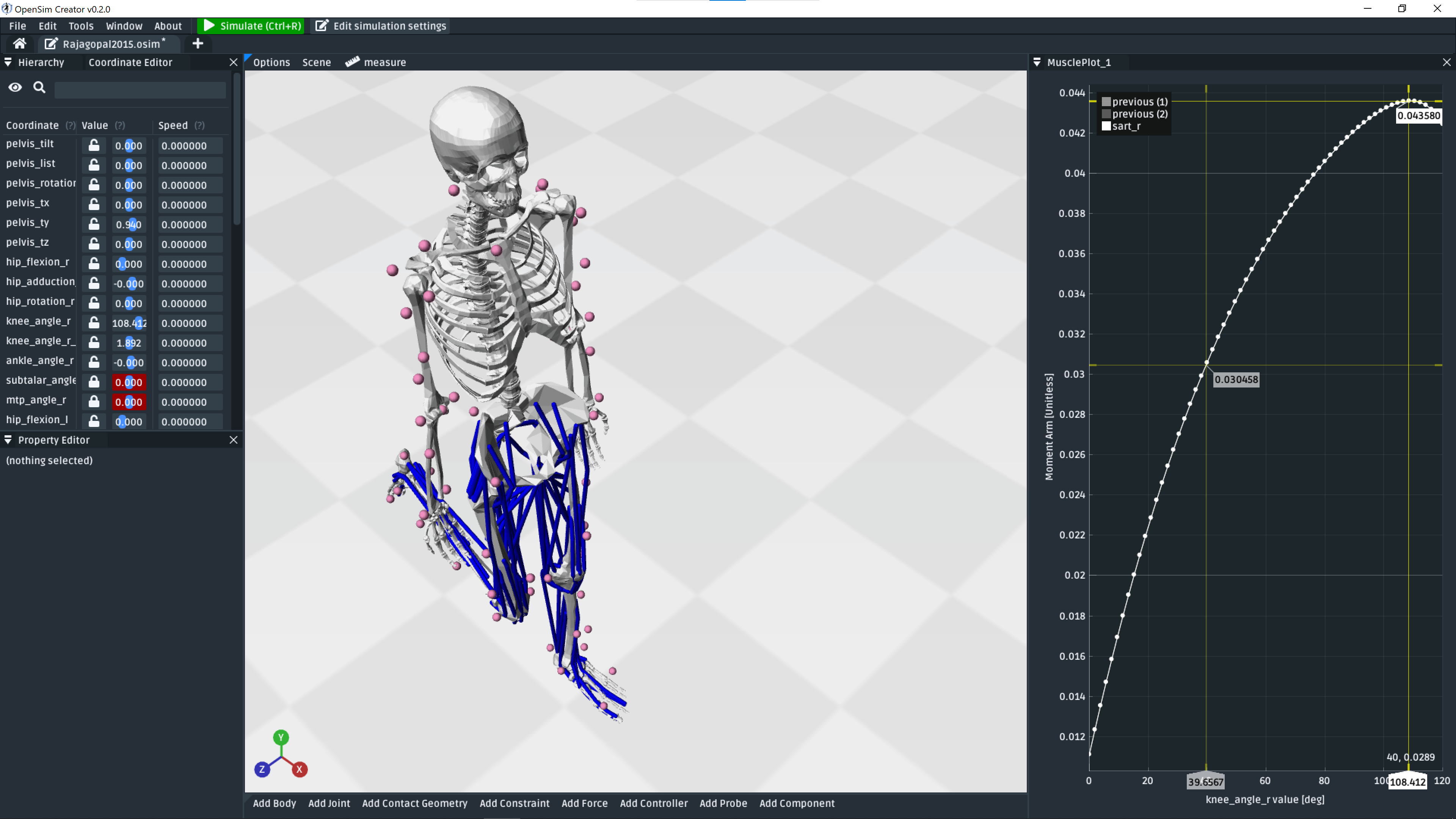 Muscle plotting: add a cross or dropline or similar for the coordinate's current (default) value ...