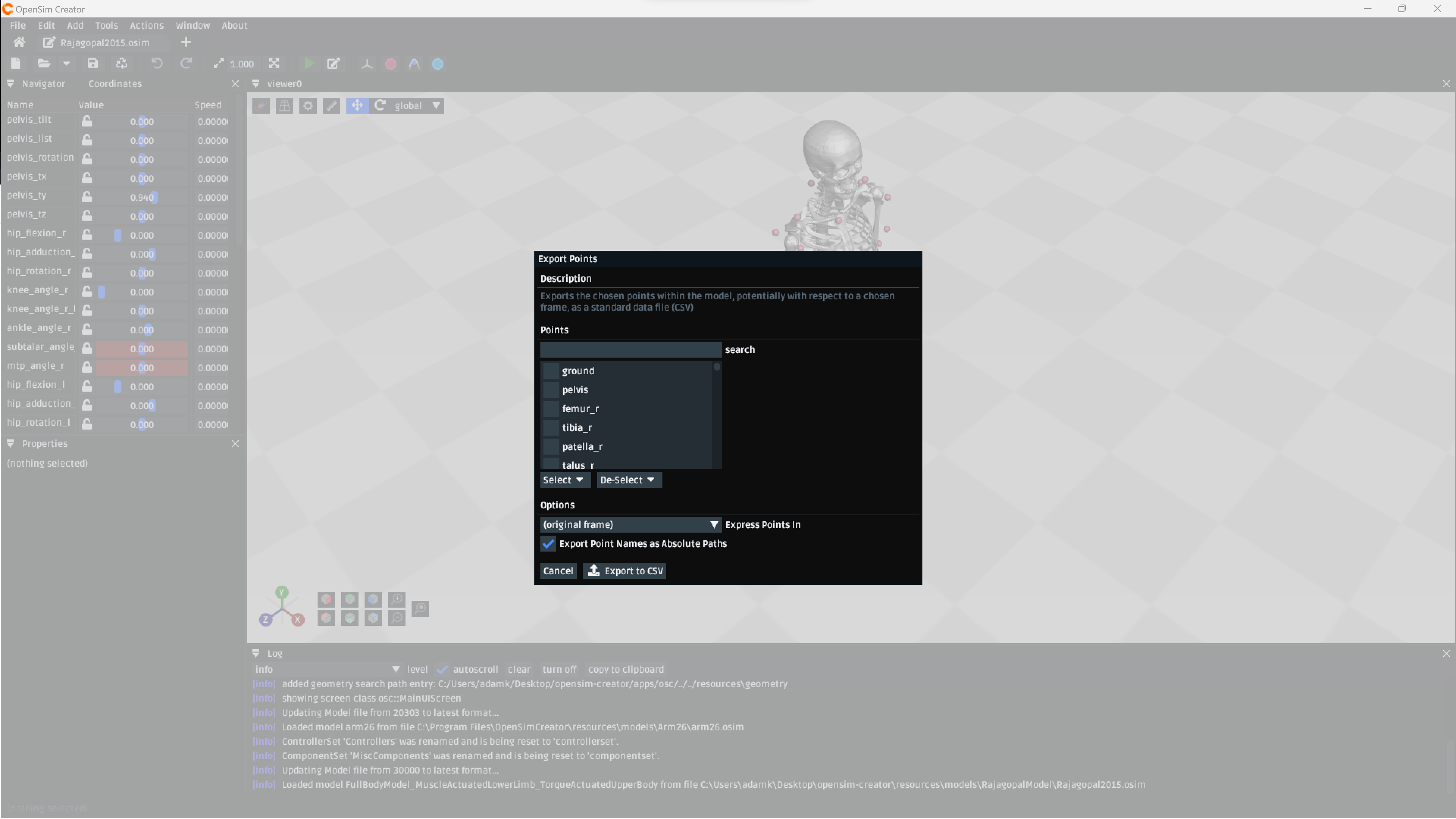 Add ability to export points/stations/markers from an osim to a CSV (e.g.) · Issue #742 ...