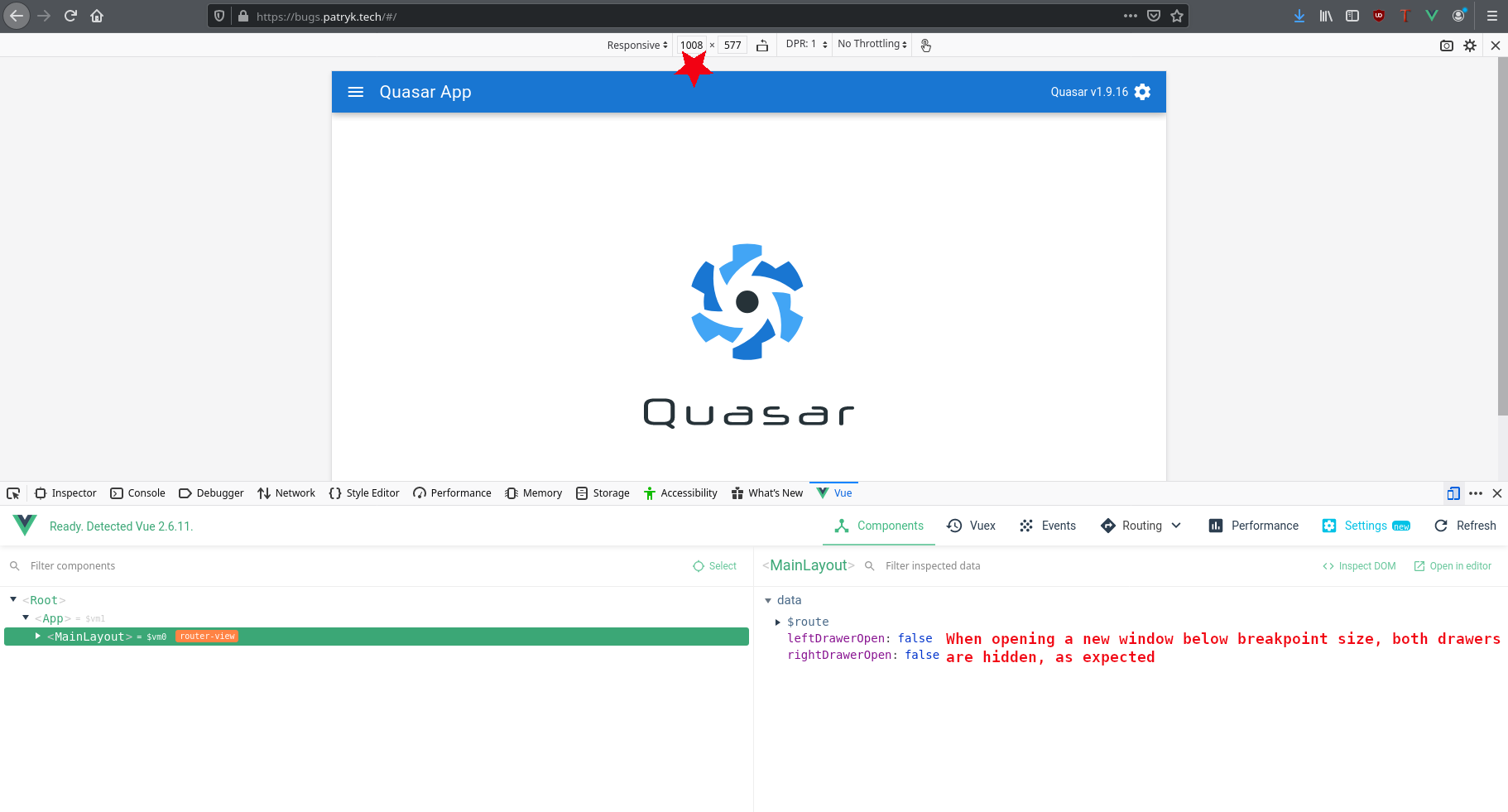 QDrawer ignores 'show-if-above' property when window is resized · Issue #6905 · quasarframework ...