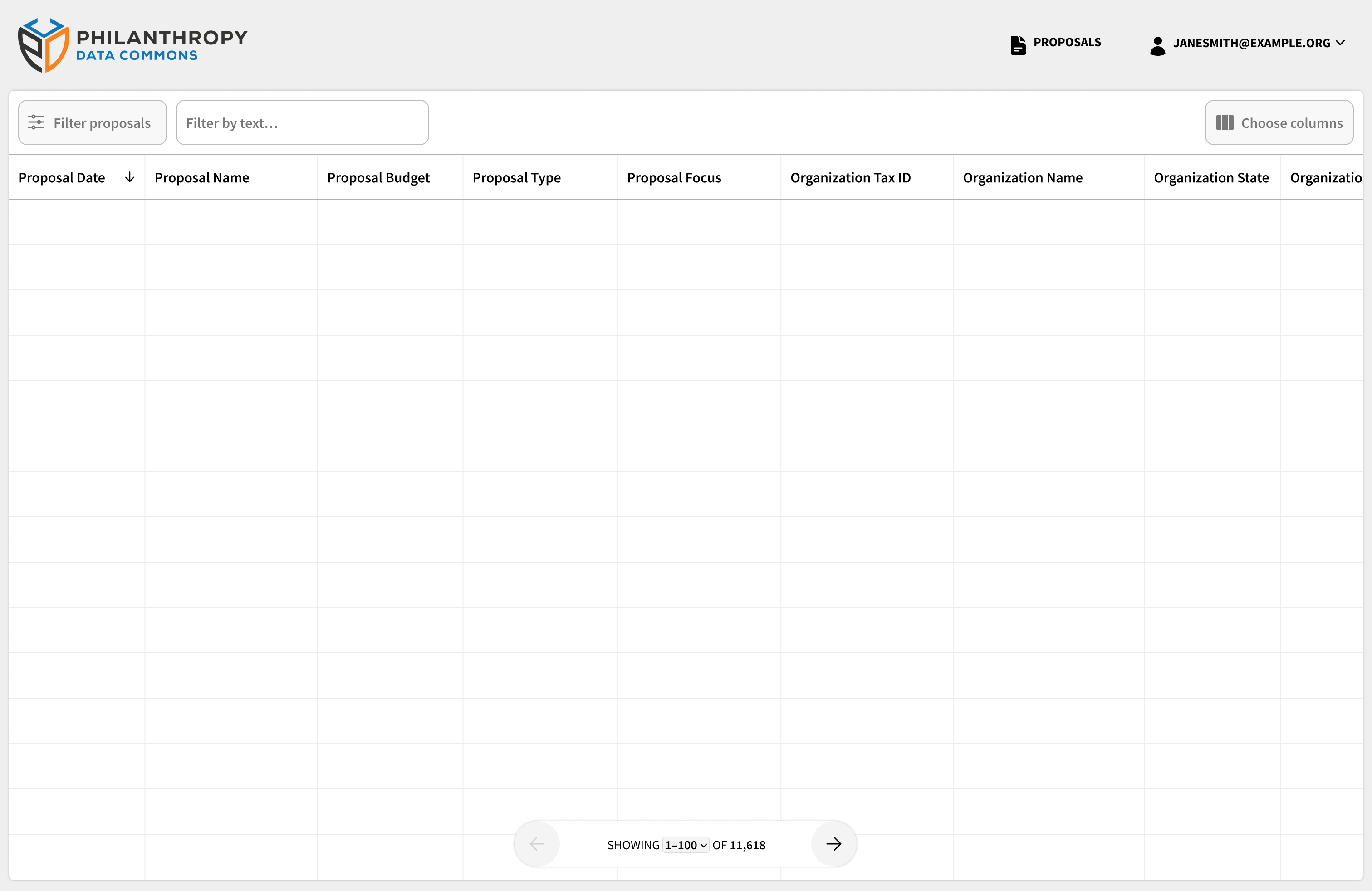 Create proposals table page · Issue #14 · PhilanthropyDataCommons/front ...