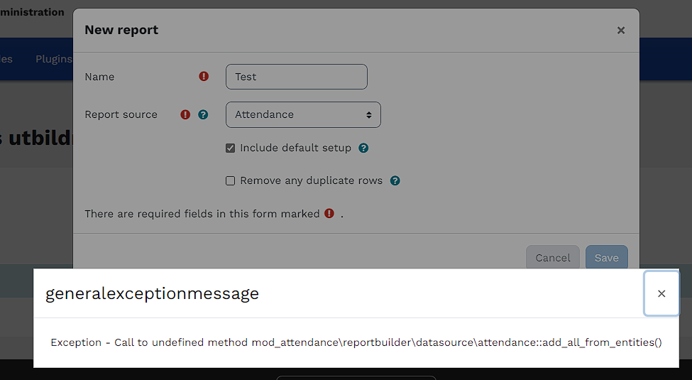Exception creating custom report · Issue #611 · danmarsden/moodle-mod_attendance · GitHub